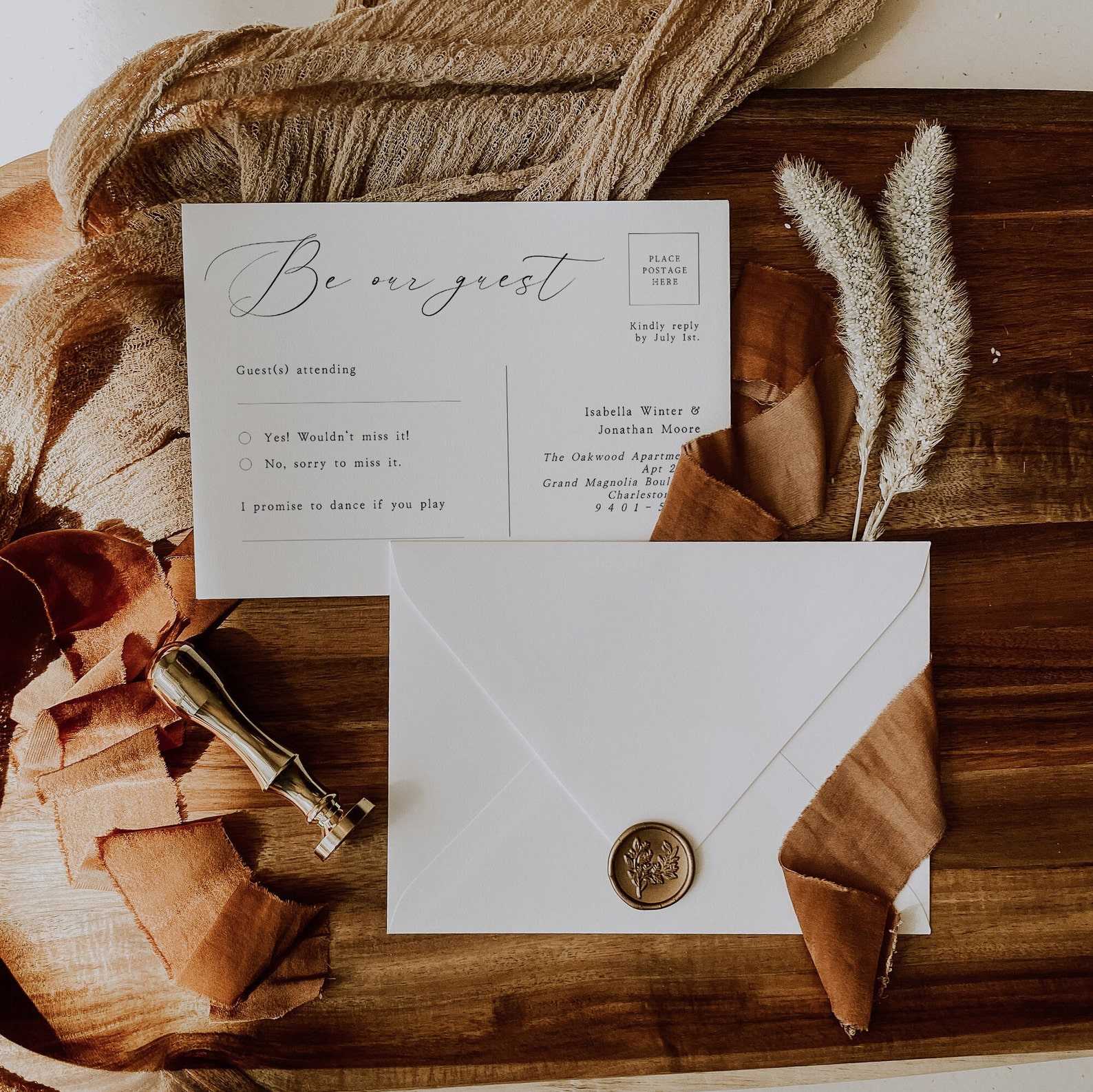 Printable RSVP Postcard With Calligraphy Font, Minimalist Modern ...