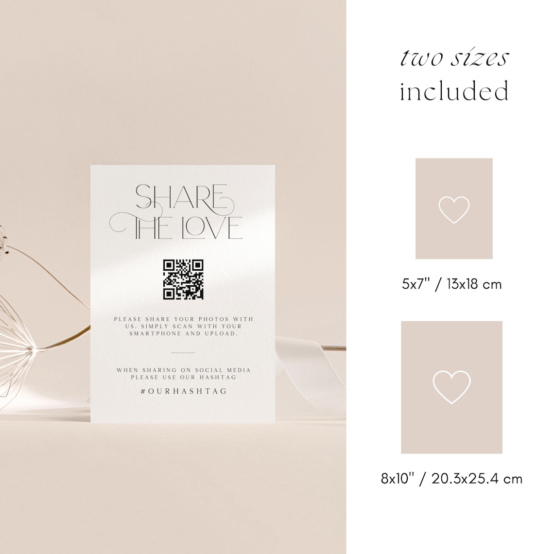 Printable Wedding Hashtag Sign Template With QR Code, Modern Wedding ...