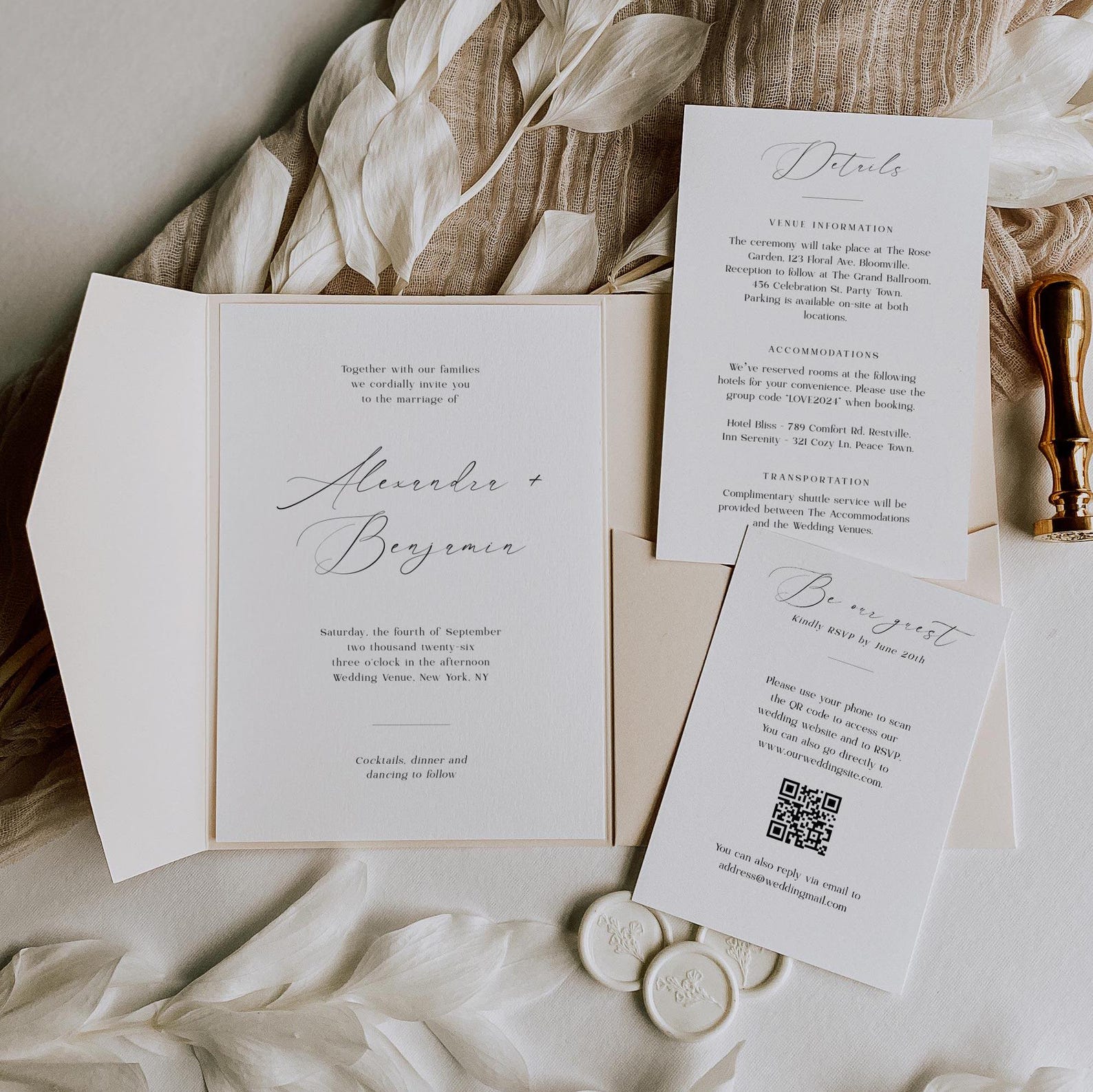 Printable Pocket Wedding Invitation Template Suite, DIY Minimalist ...