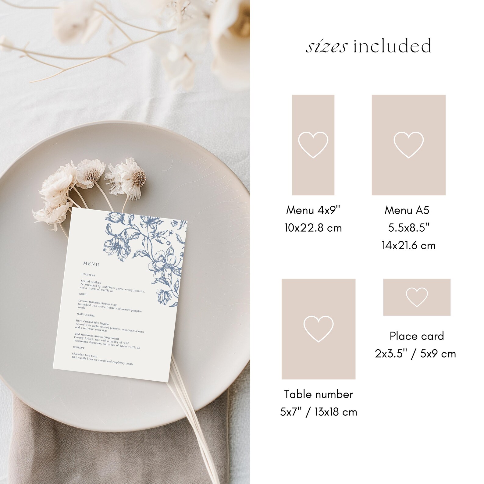 Printable Wedding Table Setting Template Bundle With Vintage Flowers ...