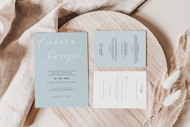 Light Blue Wedding Invitation Template Suite - Etsy