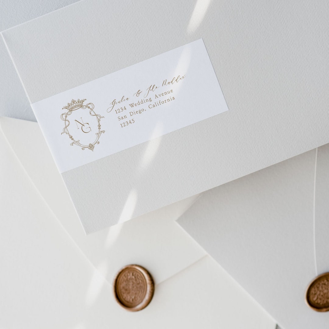 Printable Guest Address Label Template With Crest, Minimalist Wrap ...