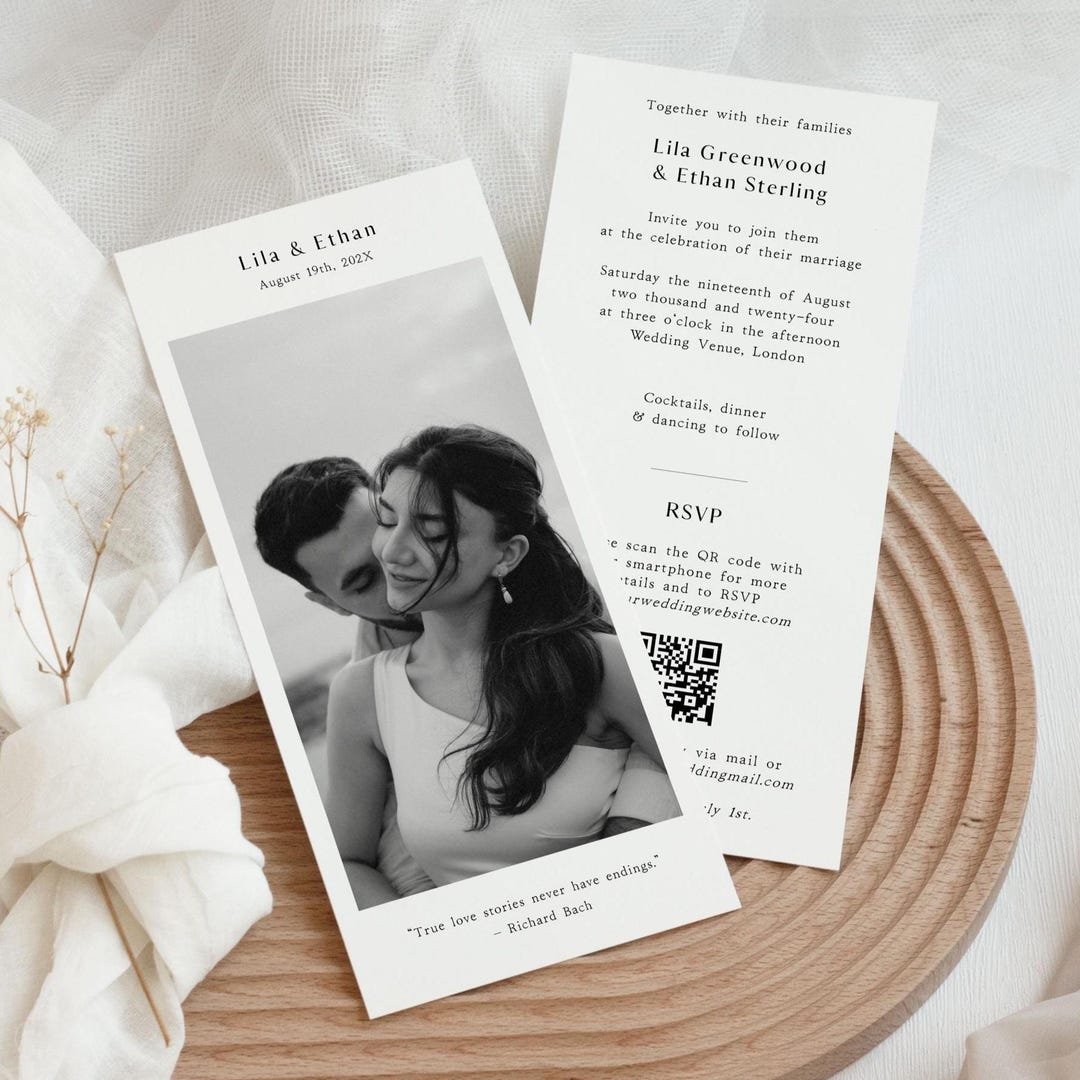 Printable Minimalist 4x9 Invitation Card Template With Photo and QR ...