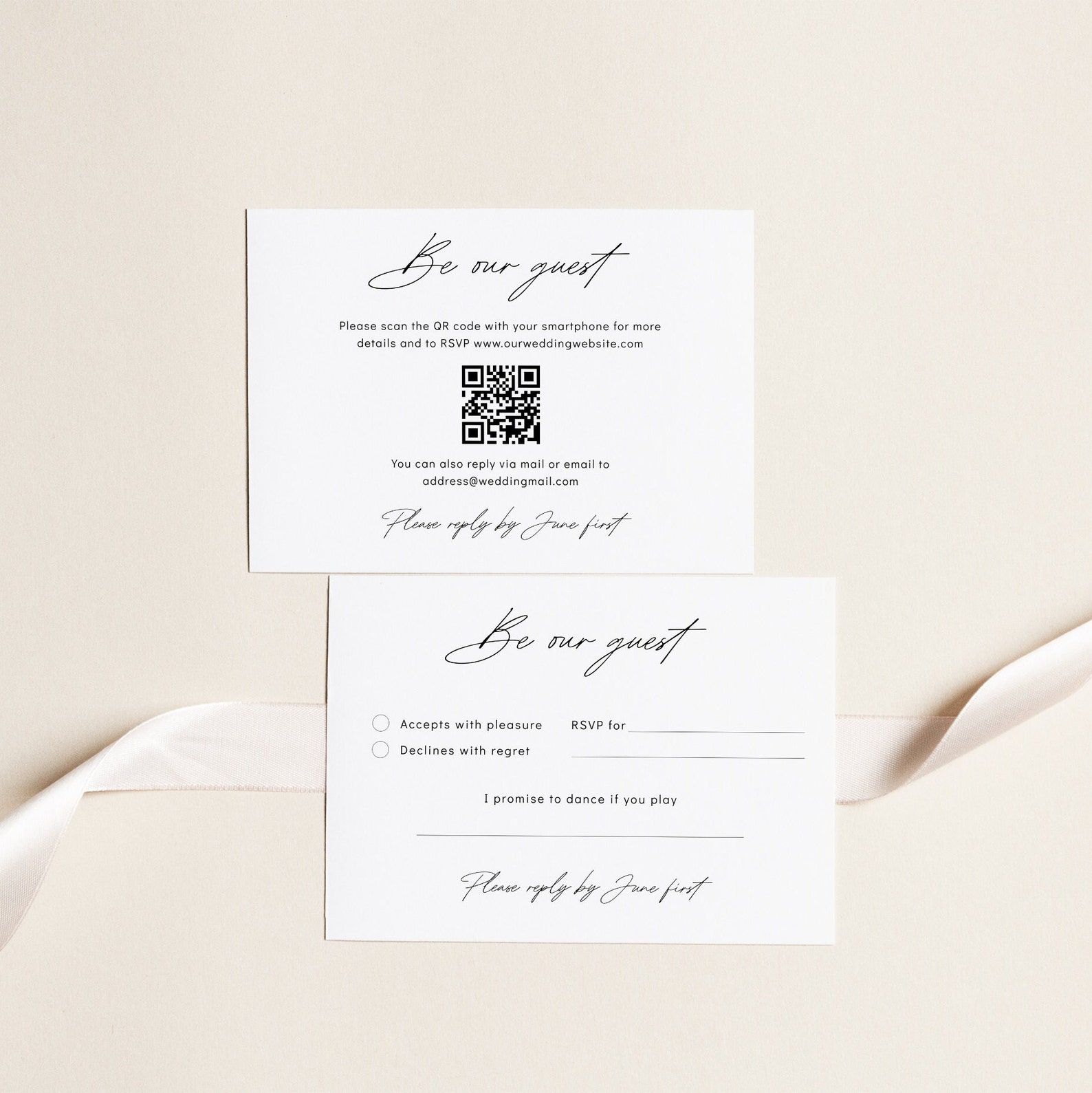 Printable RSVP Template With QR Code, Minimalist Printable Response ...