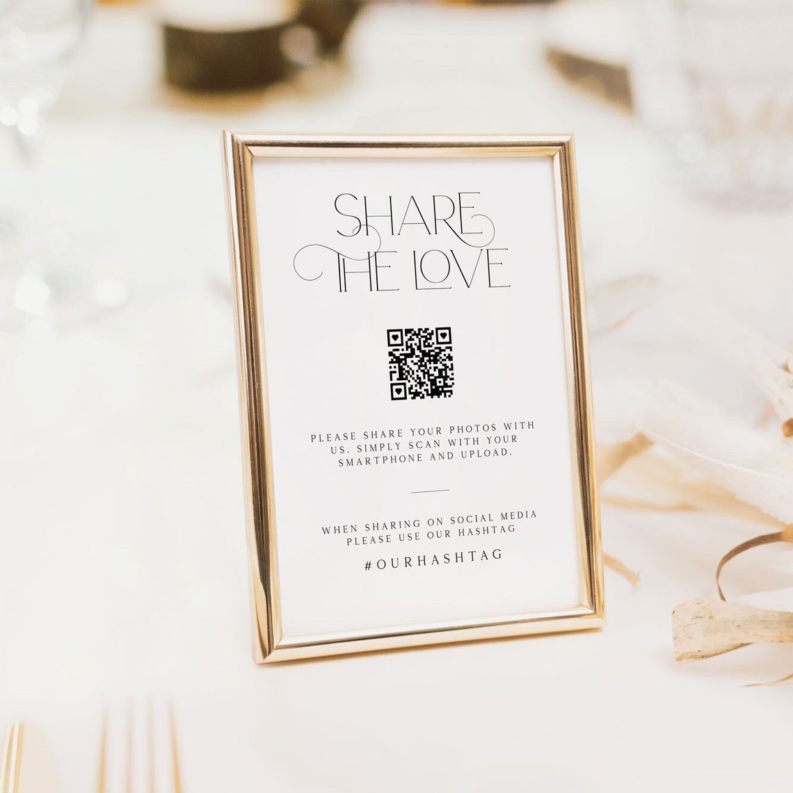 Printable Wedding Hashtag Sign Template With QR Code, Modern Wedding ...