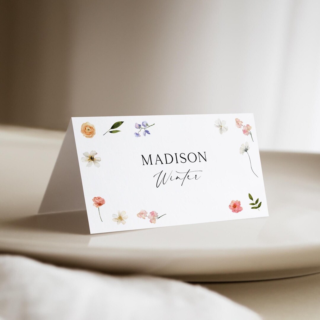 Printable Floral Place Card Template, Wedding Seat Name Card Template ...