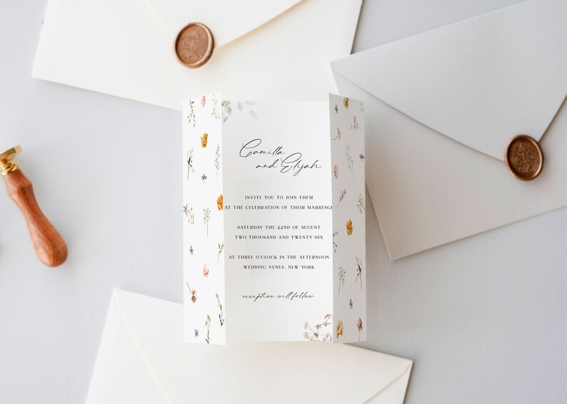 Floral Gatefold Wedding Invitation Template With QR Code - Etsy