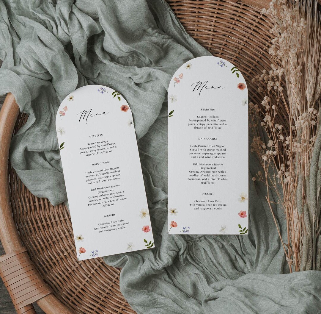 Printable Arch Floral Menu Template, Modern Menu 4x9 Inch With ...