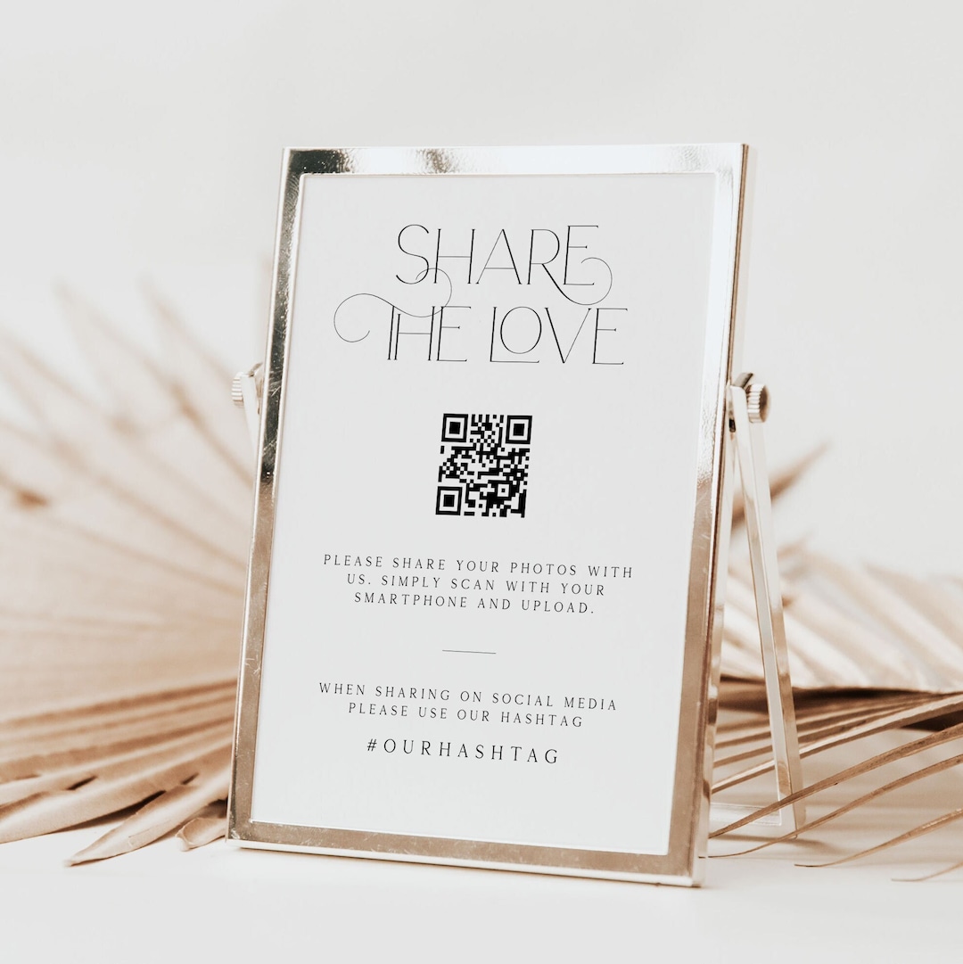 Printable Wedding Hashtag Sign Template With QR Code, Modern Wedding ...