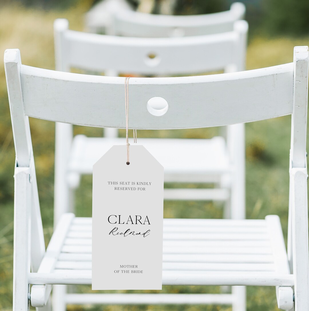Reserved Seating Tag Ceremony Wedding Sign Template, Elegant Reserved ...