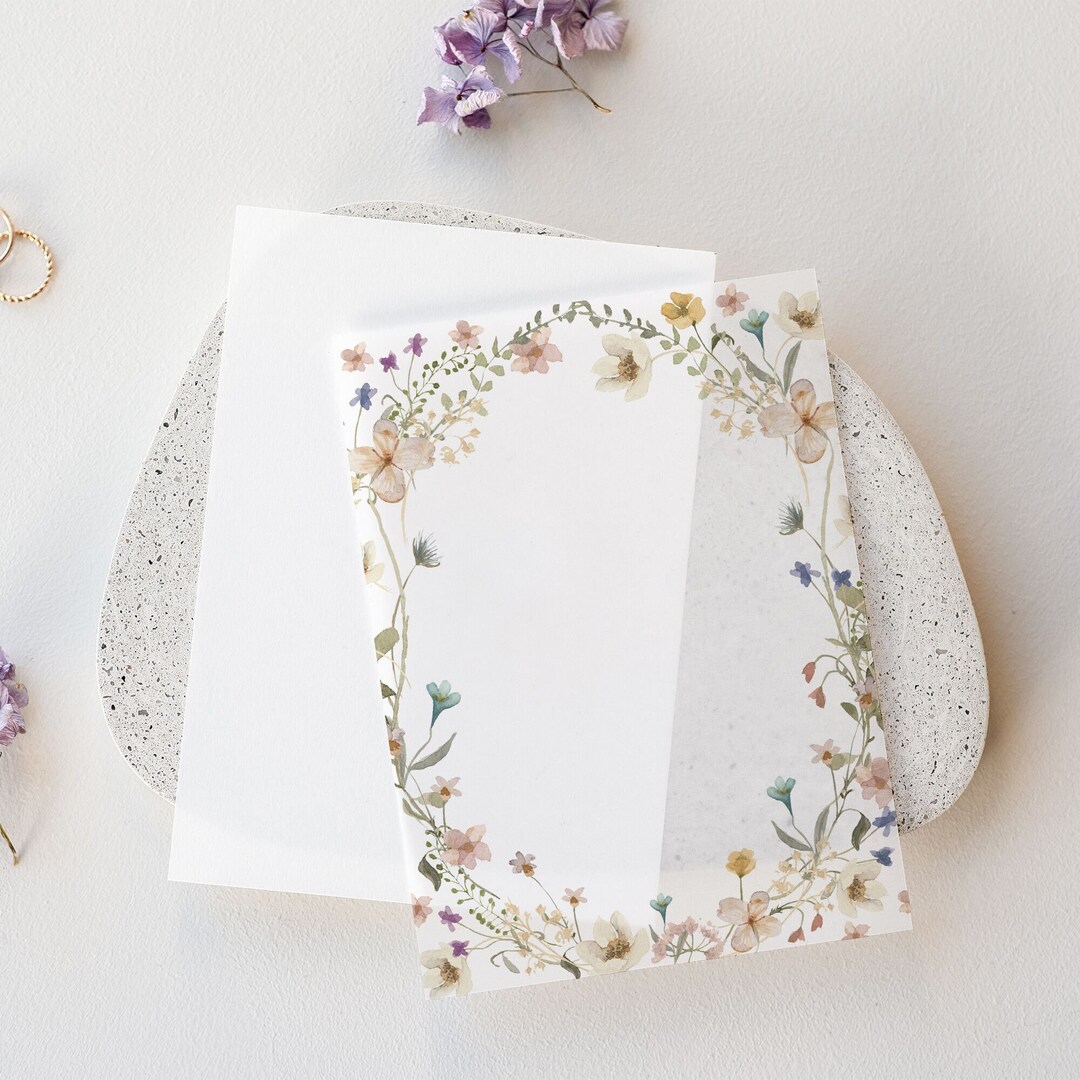 Floral Vellum Overlay for Wedding Invitation, Modern Flower Wreath ...