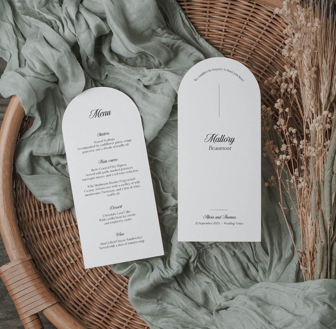 Printable Arch Menu Template With Guest Name, Boho Curved Wedding Menu ...