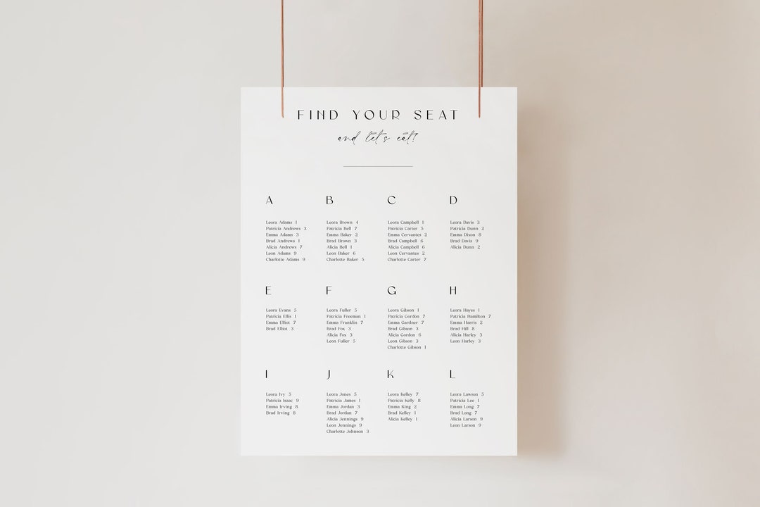 Alphabetical Wedding Seating Chart Sign Template Minimalist - Etsy