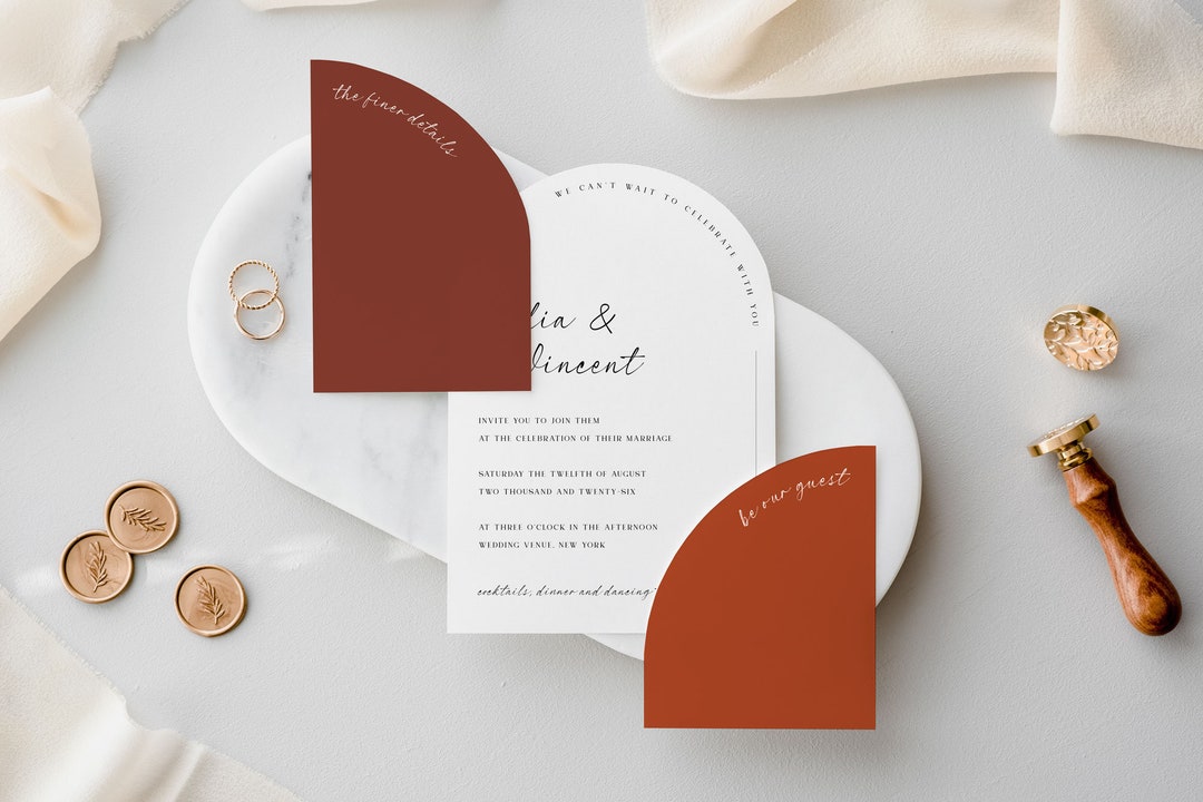 Half Arch Wedding Invitation Template Suite in Terracotta - Etsy