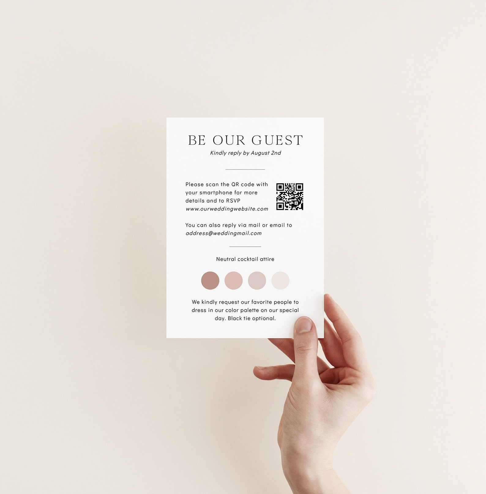 Printable RSVP + Wedding Attire Card Template With QR Code, Guest Dress ...