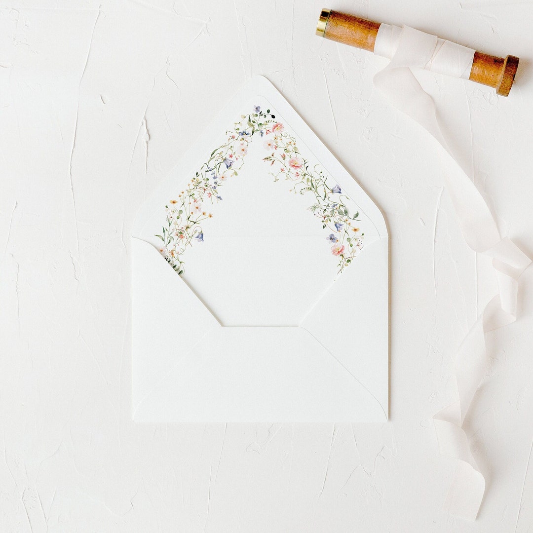 Printable Floral Envelope Liner Template, Watercolor Wildflowers ...