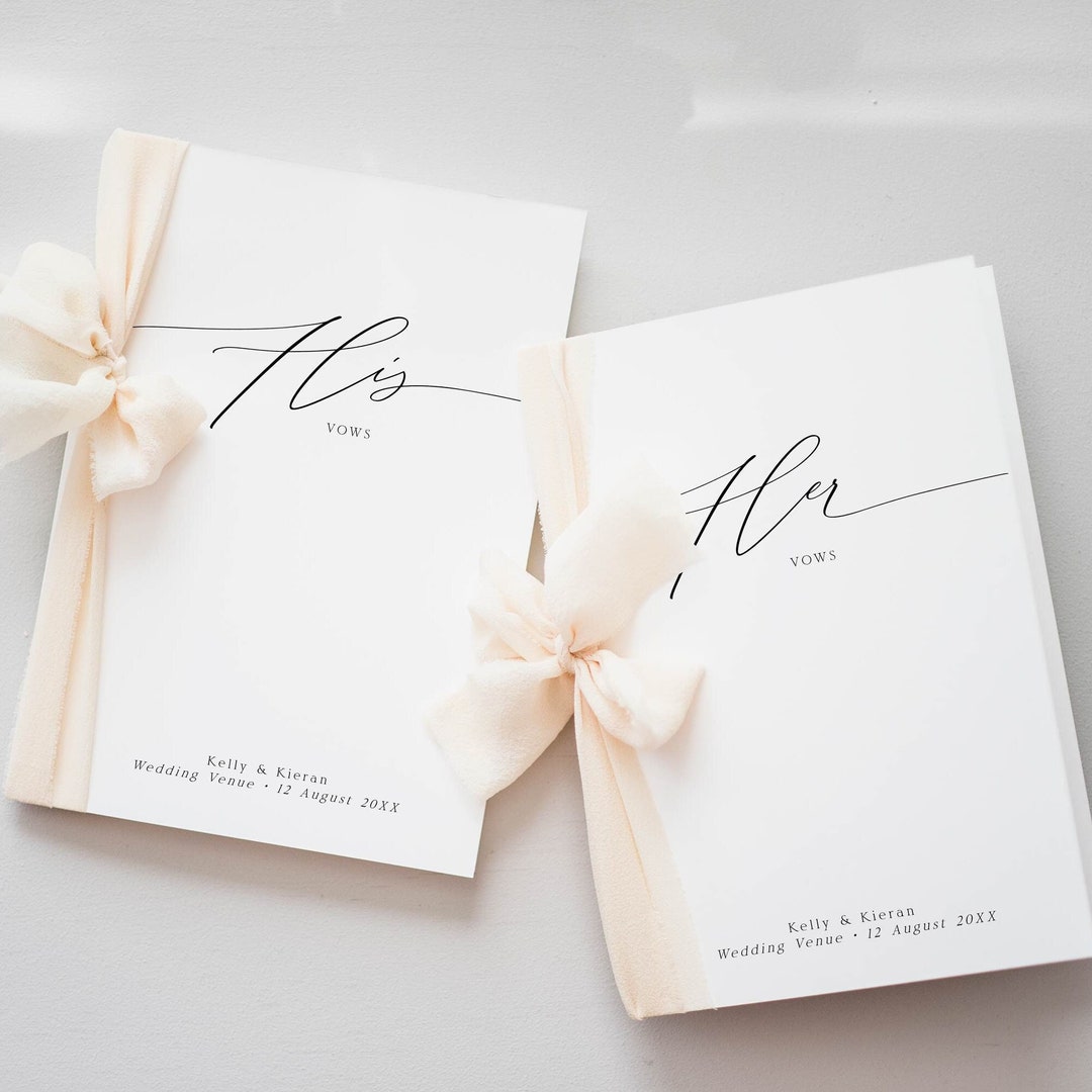 Printable Wedding Vow Booklet Template With Calligraphy, Elegant Simple ...