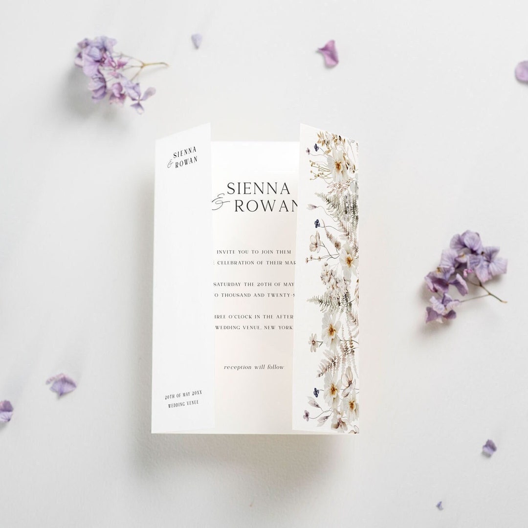 Floral Gatefold Wedding Invitation Template With QR Code - Etsy