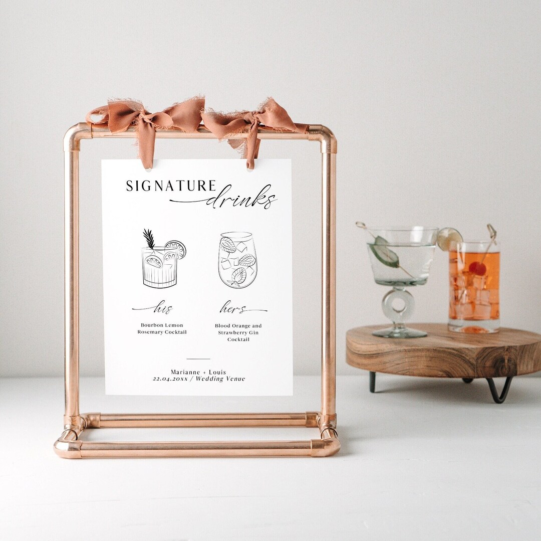 Printable Signature Cocktails Sign With Cocktail Illustrations ...