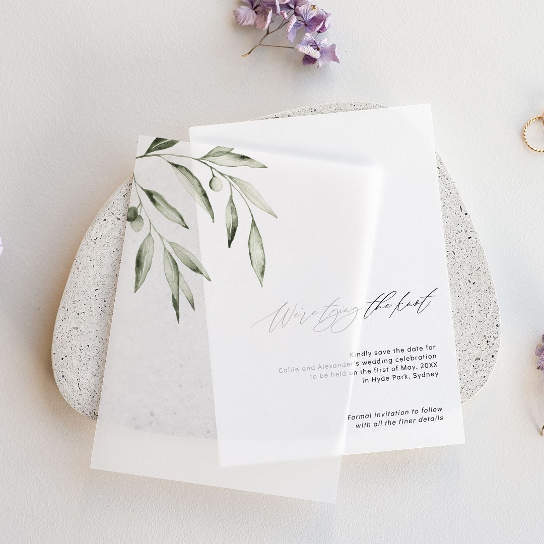 Printable Vellum Save the Date Invitation Template With Greenery ...