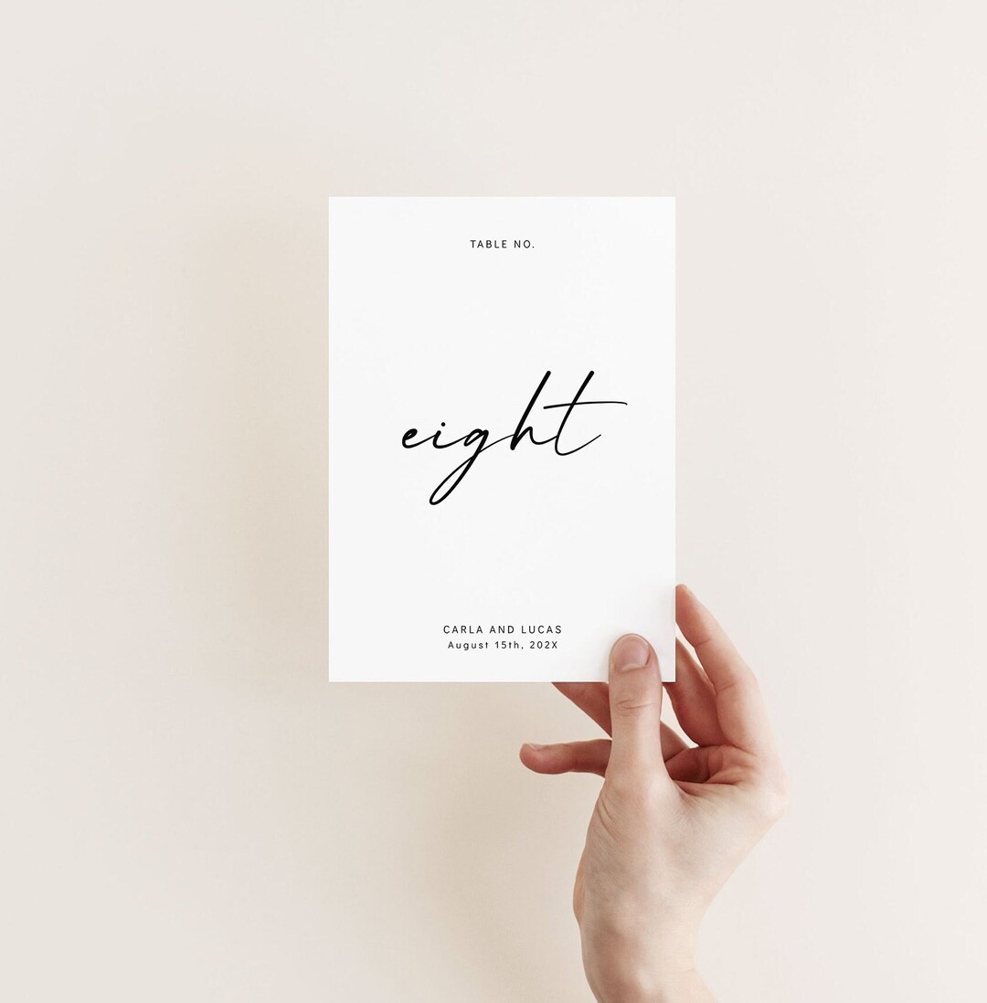 Printable Minimalist Wedding Table Number Template With Calligraphy ...