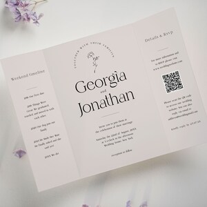 Gatefold Wedding Invitation Template in Taupe, Modern Trifold Invite ...