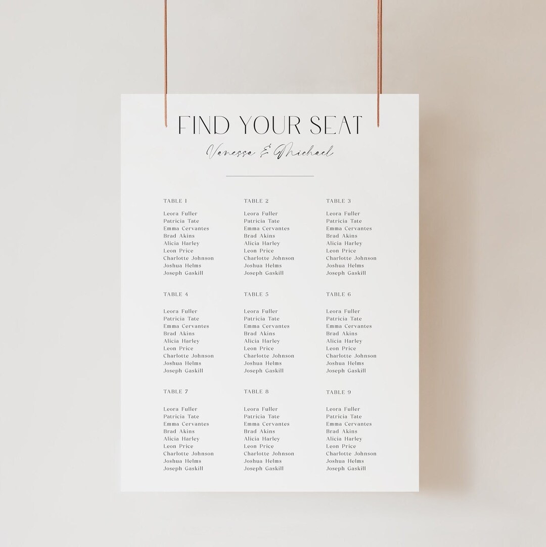 Minimalist Wedding Seating Chart Template Take a Seat Modern - Etsy