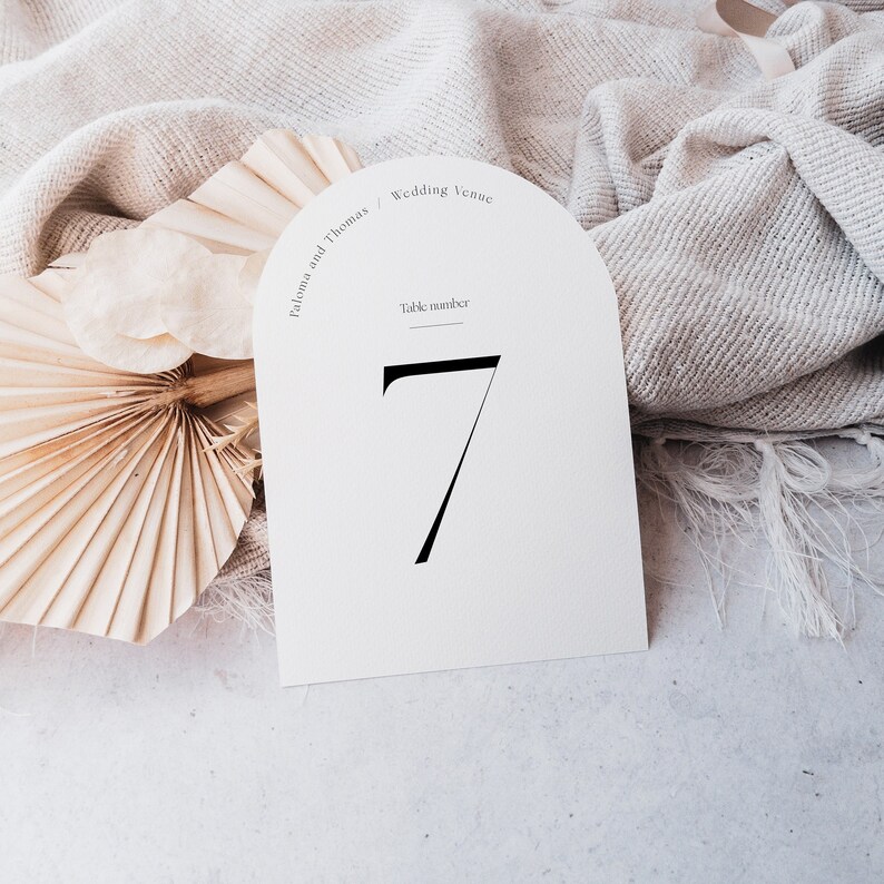 Printable Arch Table Number Template, Modern Wedding Table Card Arched ...