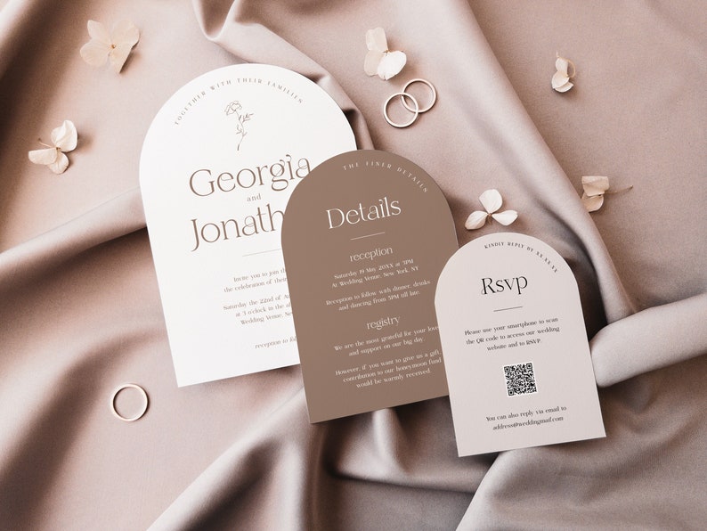 Boho Arch Wedding Invitation Template Suite Boho DIY Taupe - Etsy