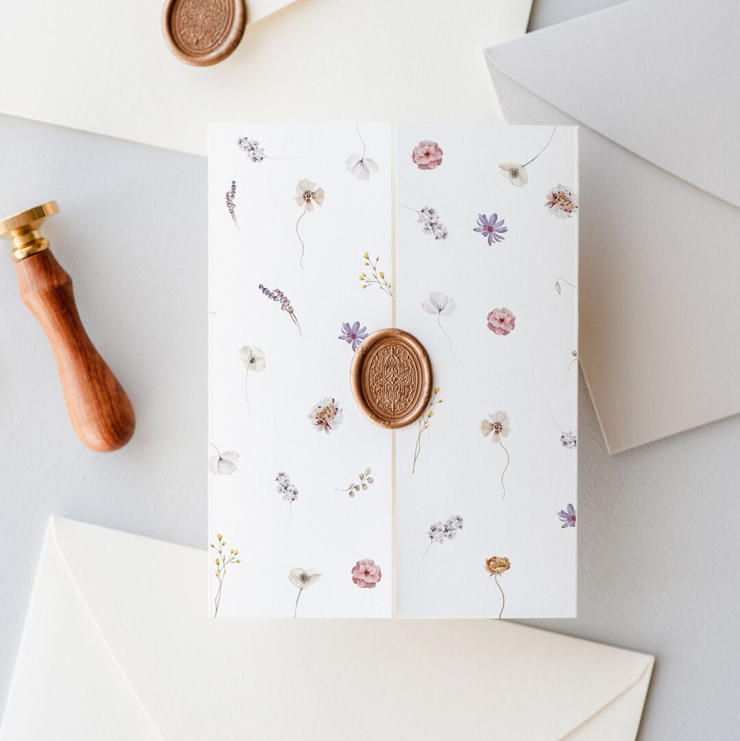 Floral Gatefold Wedding Invitation Template With QR Code - Etsy