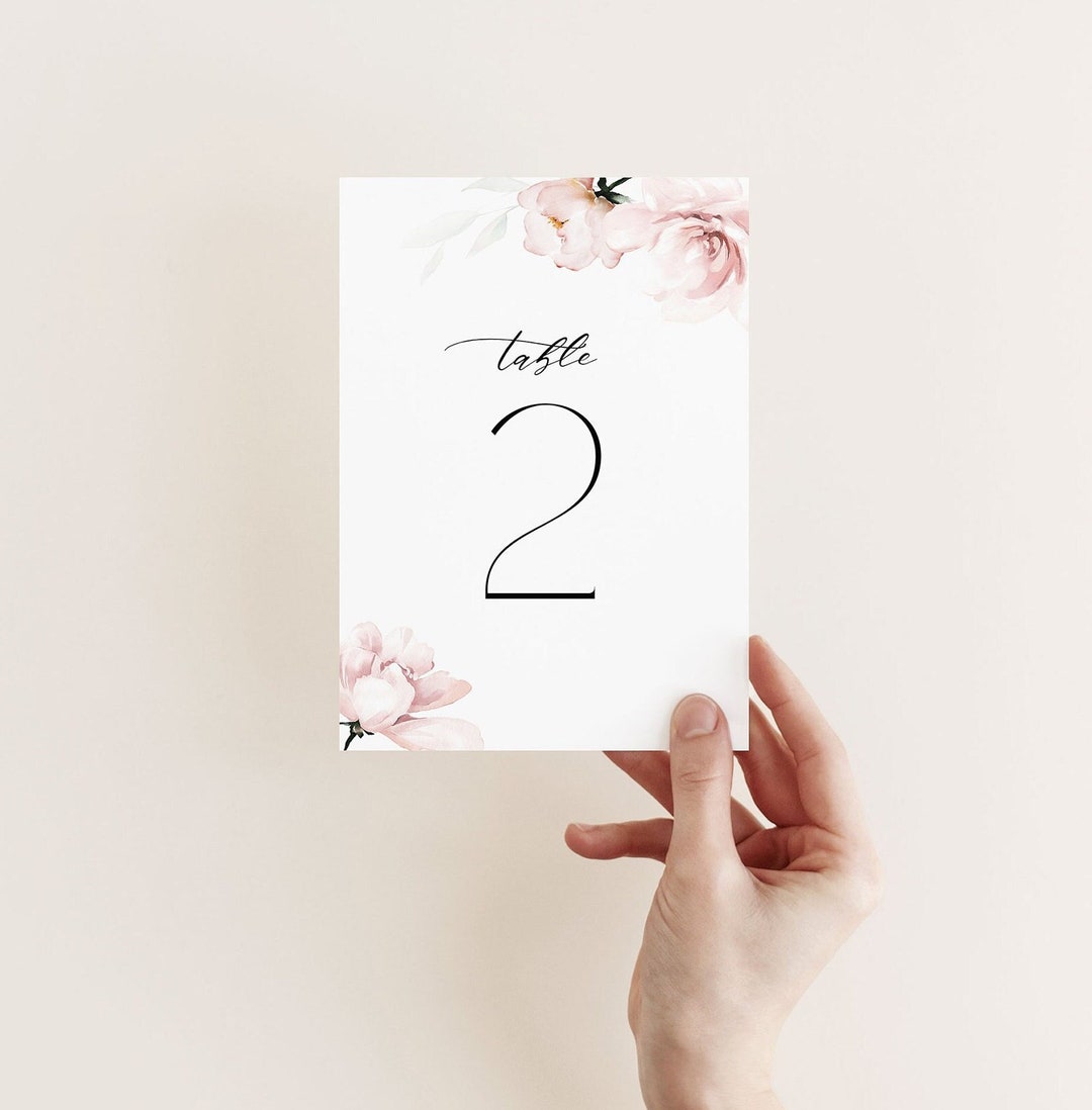 Printable Floral Wedding Table Number Template, Elegant Table Card With ...