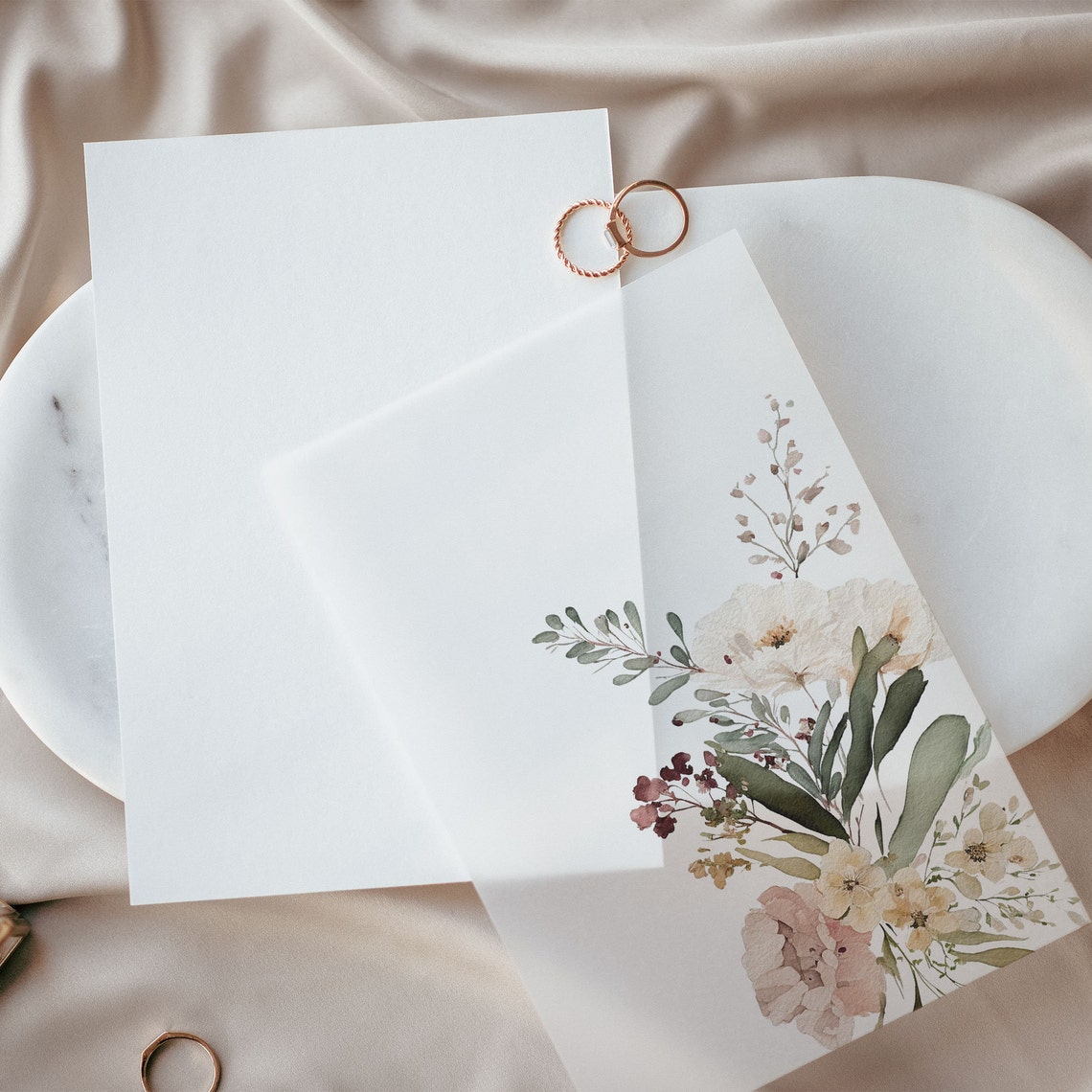 Floral Vellum Overlay for Wedding Invitation, Modern Vintage Wildflower ...