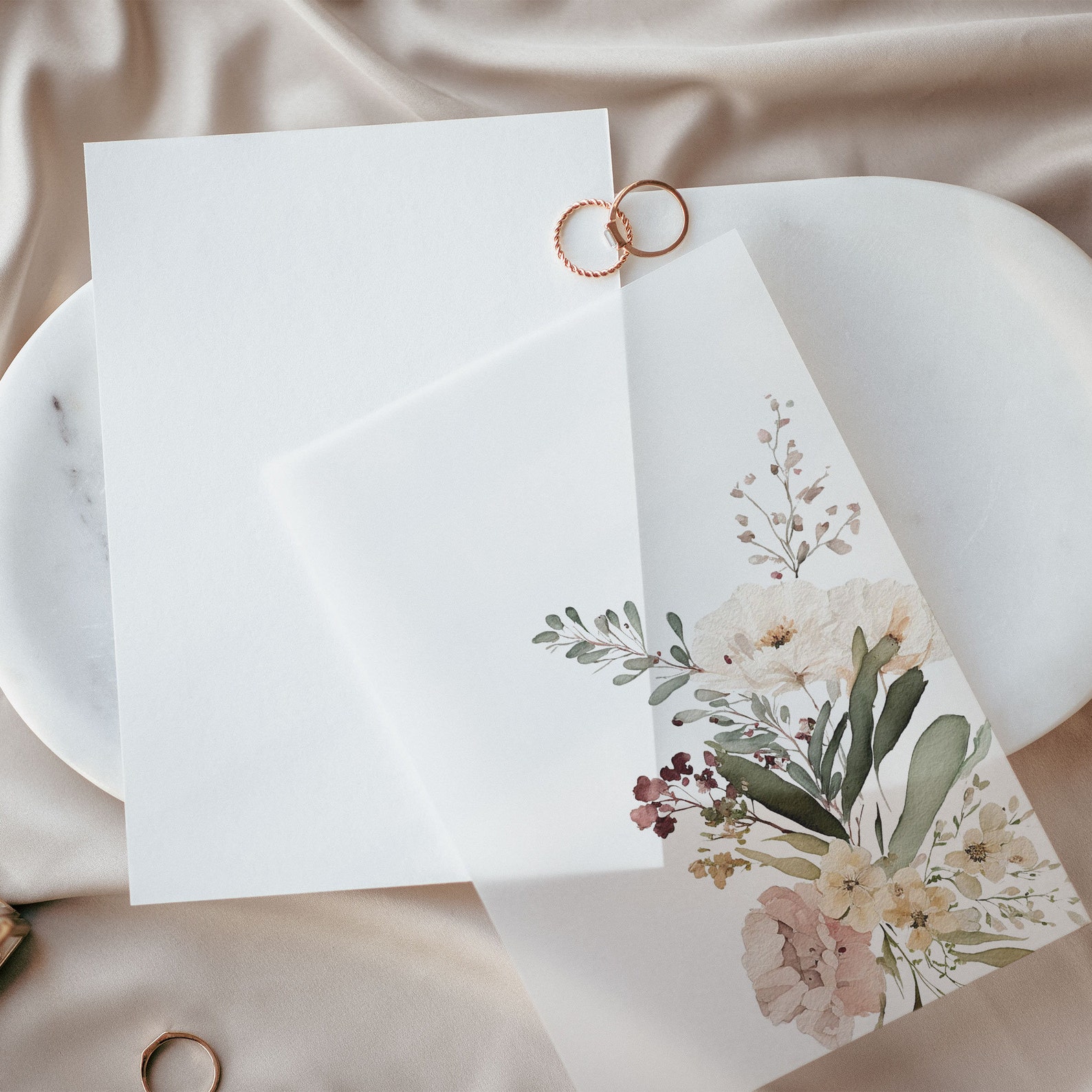 Floral Vellum Overlay for Wedding Invitation, Modern Vintage Wildflower ...