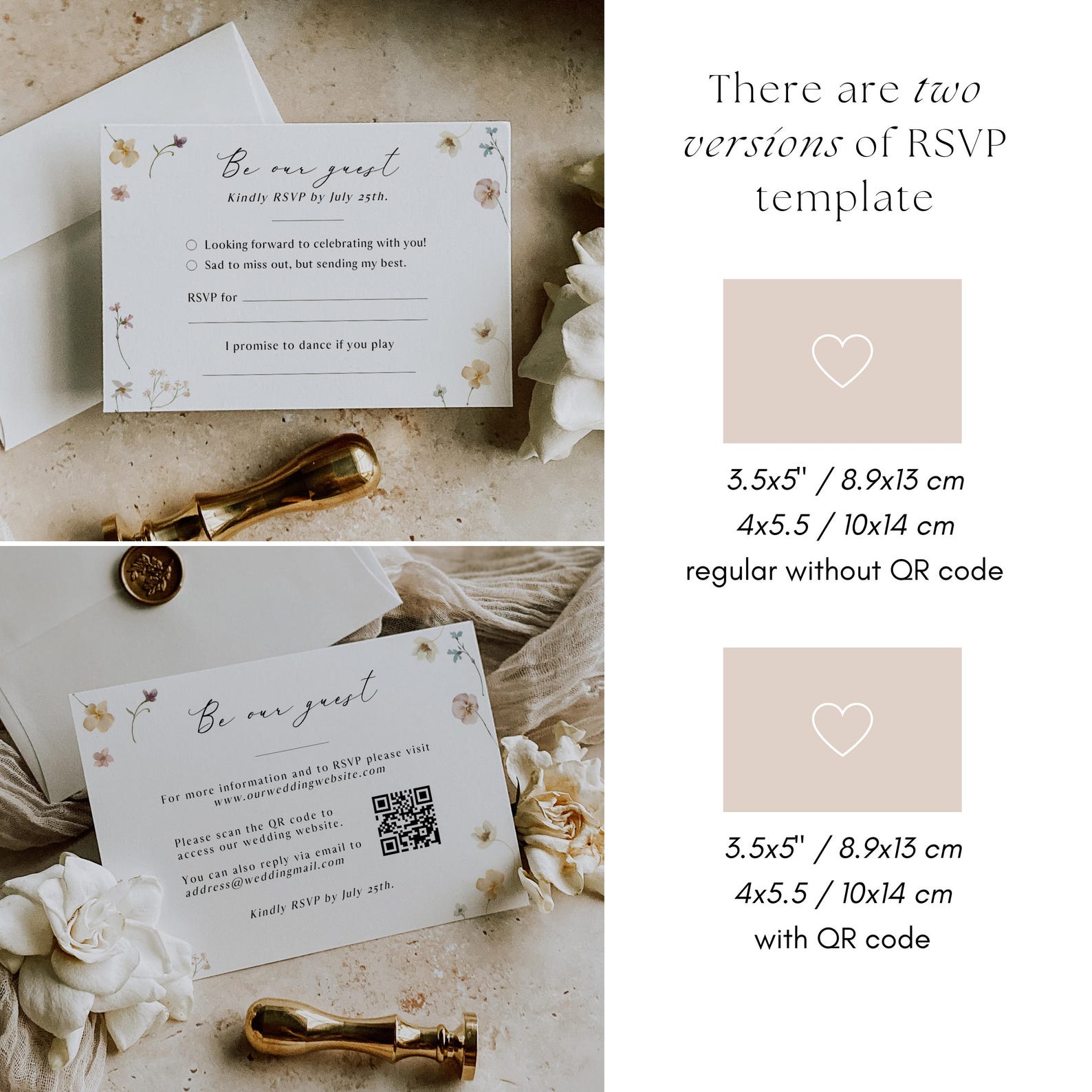 Printable RSVP With QR Code and Calligraphy Font, Minimalist Floral ...