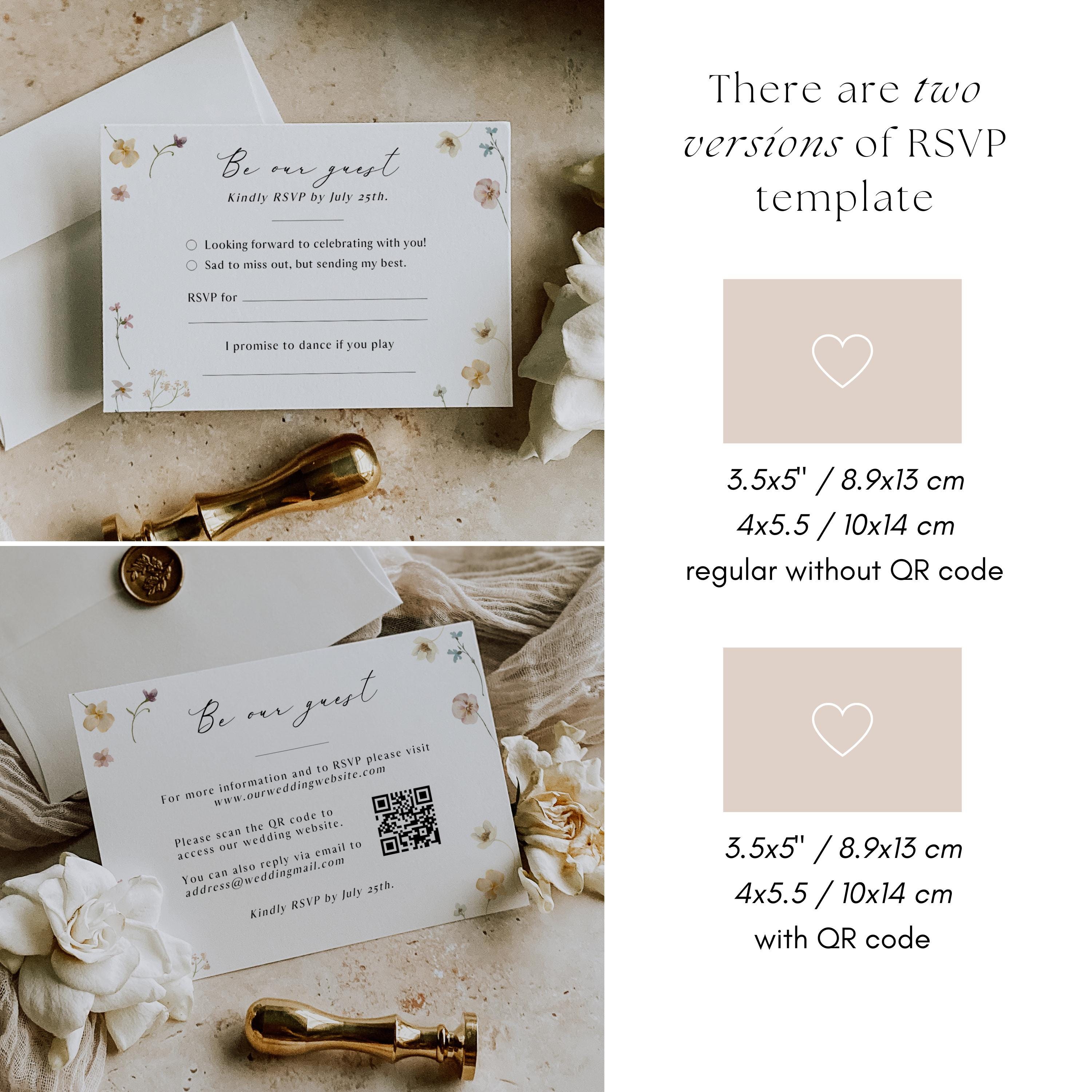 Printable RSVP With QR Code and Calligraphy Font, Minimalist Floral ...