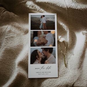 Photo Strip Save the Date Template With Script Font, Modern DIY Wedding ...