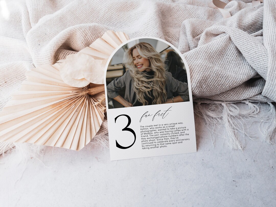 Boho Arch Table Number Template With Photo and Fun Facts Love - Etsy