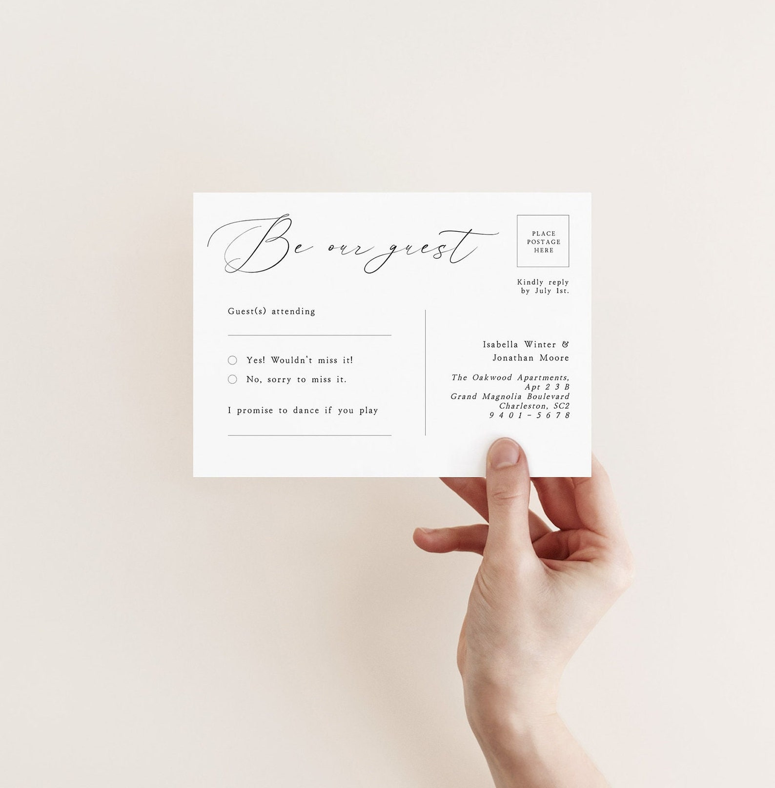 Printable RSVP Postcard With Calligraphy Font, Minimalist Modern ...