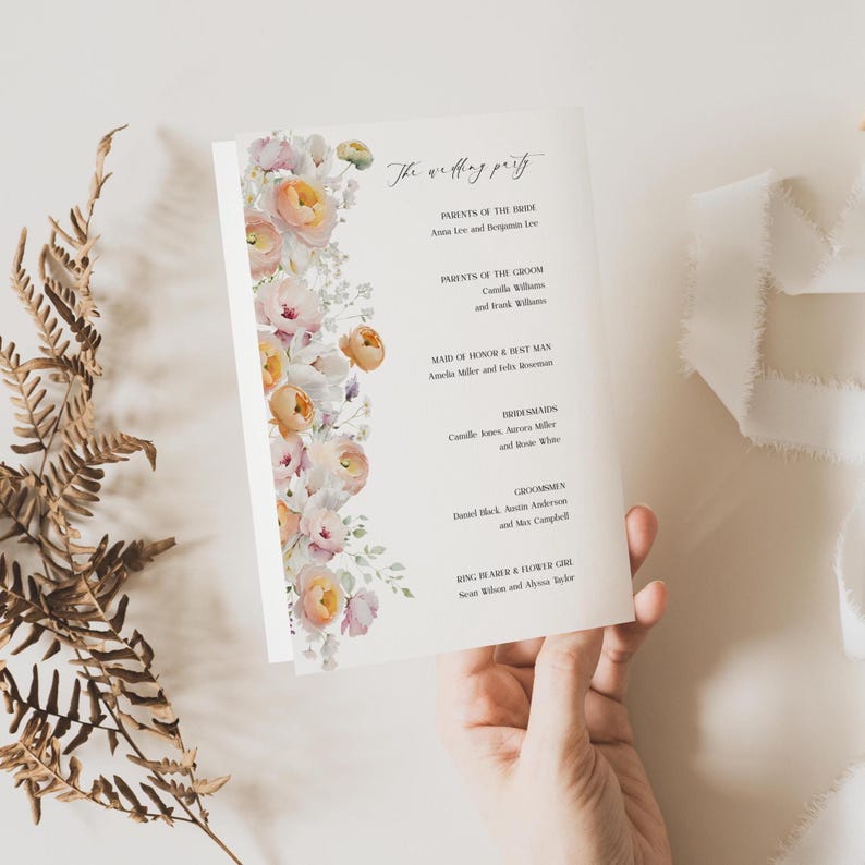 Printable Wedding Program Template, Modern Order of Service With ...