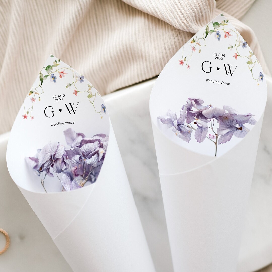 Floral Confetti Cone Template for Petal Toss, DIY Editable Wedding ...