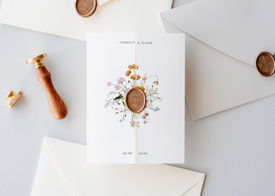 Floral Gatefold Wedding Invitation Template With QR Code - Etsy
