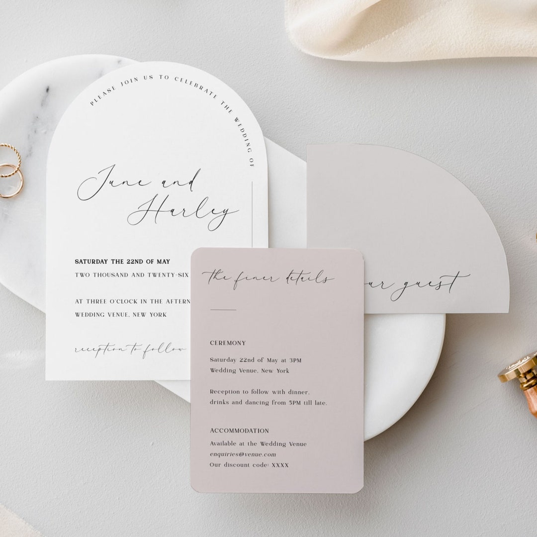 Arch Wedding Invitation Template Suite in Neutrals & Blush, Boho Half ...