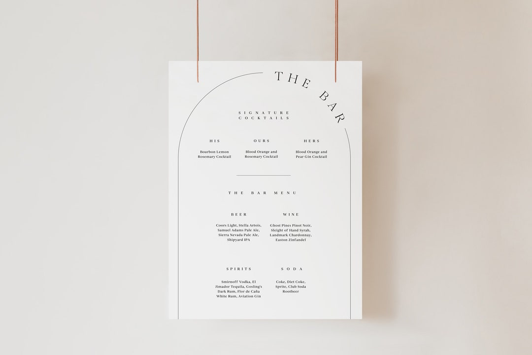 Modern Bar Sign Template With Arch Shape Minimalist Editable - Etsy