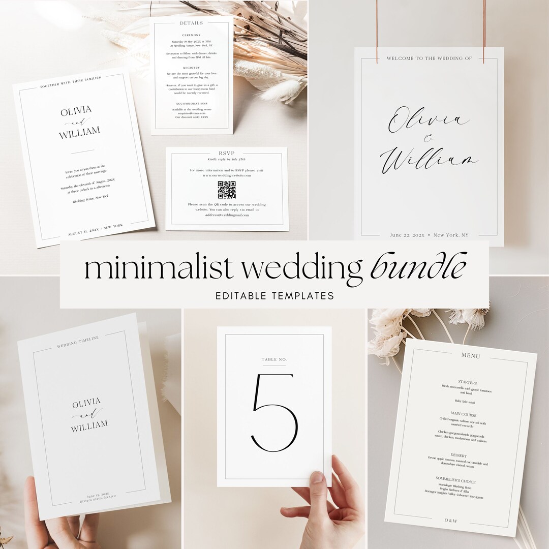 Elegant Printable Wedding Invitation Bundle, Minimalist Large Wedding ...