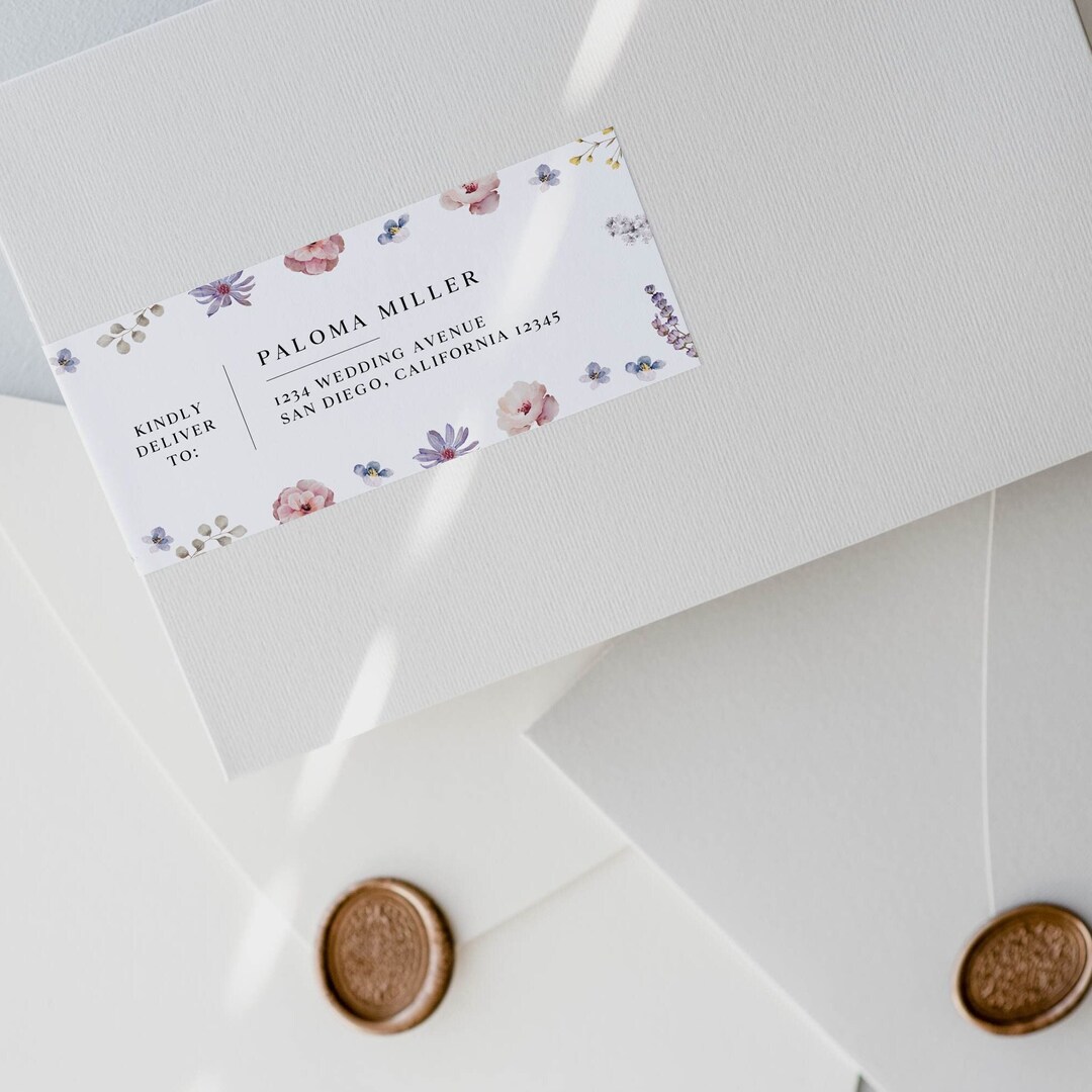 Floral Guest Address Label Template, Boho Recipient Labels for Envelope ...