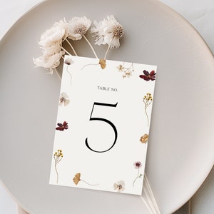 Printable Wildflower Table Number Template, Modern Printable Table ...