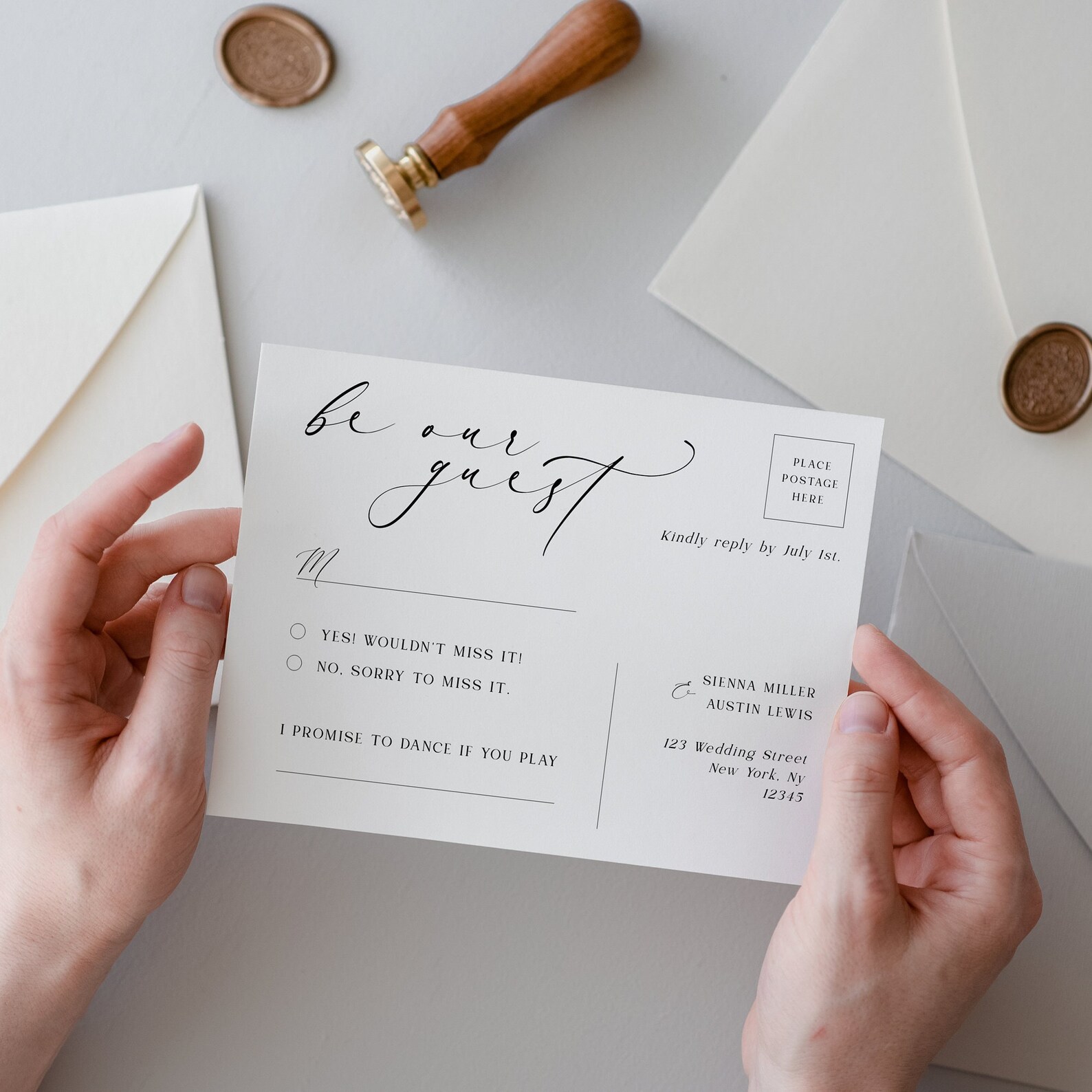 Modern RSVP Postcard With Script Font, Minimalist Modern Printable RSVP ...