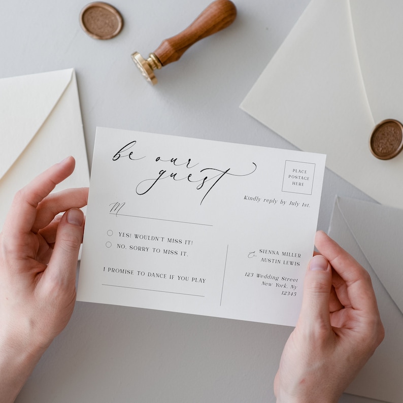 Modern RSVP Postcard With Script Font, Minimalist Modern Printable RSVP ...