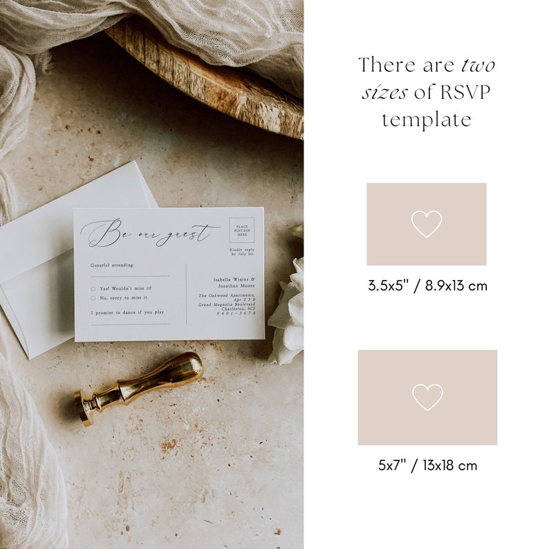 Printable RSVP Postcard With Calligraphy Font, Minimalist Modern ...