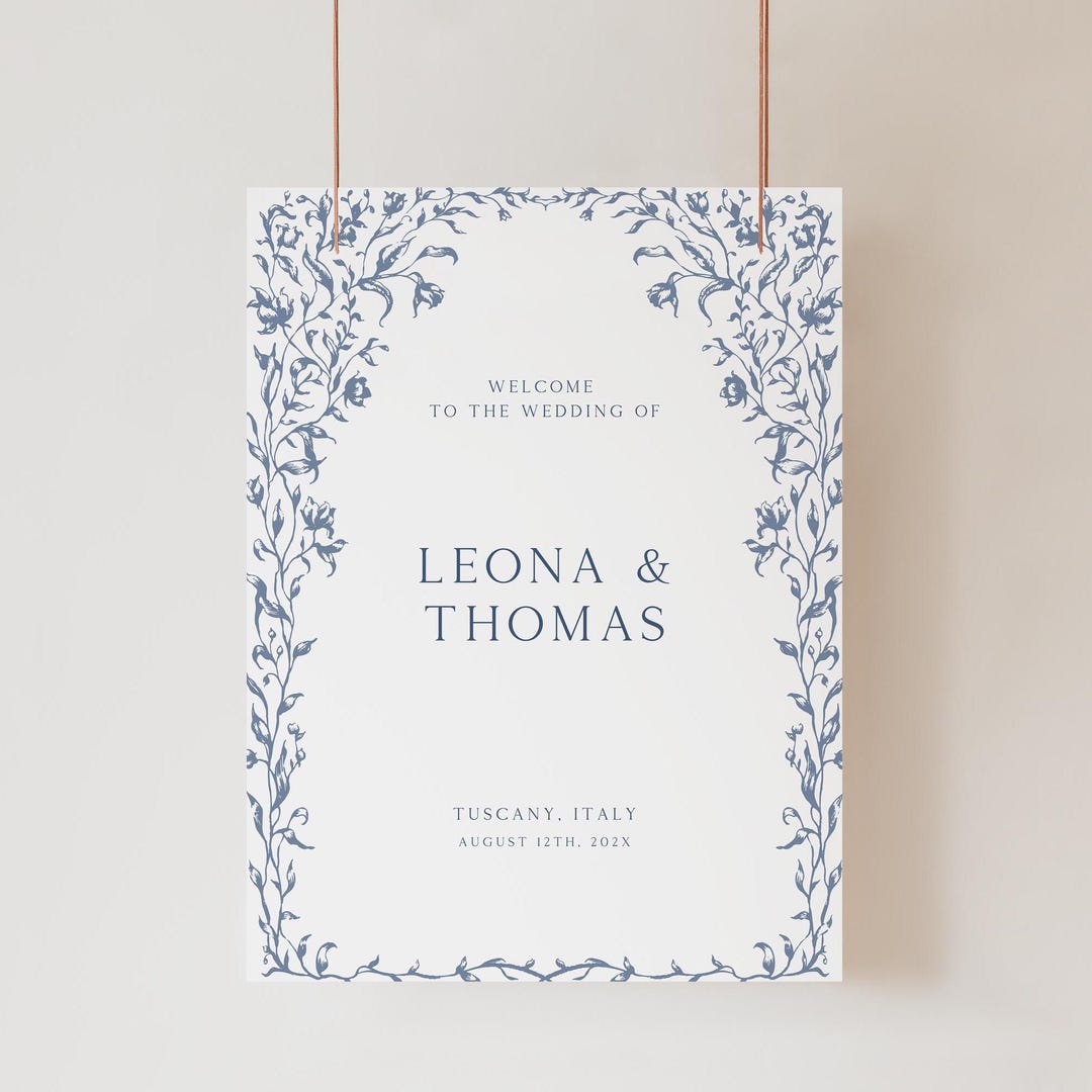 Printable Wedding Welcome Sign Template With Blue Vintage Florals ...
